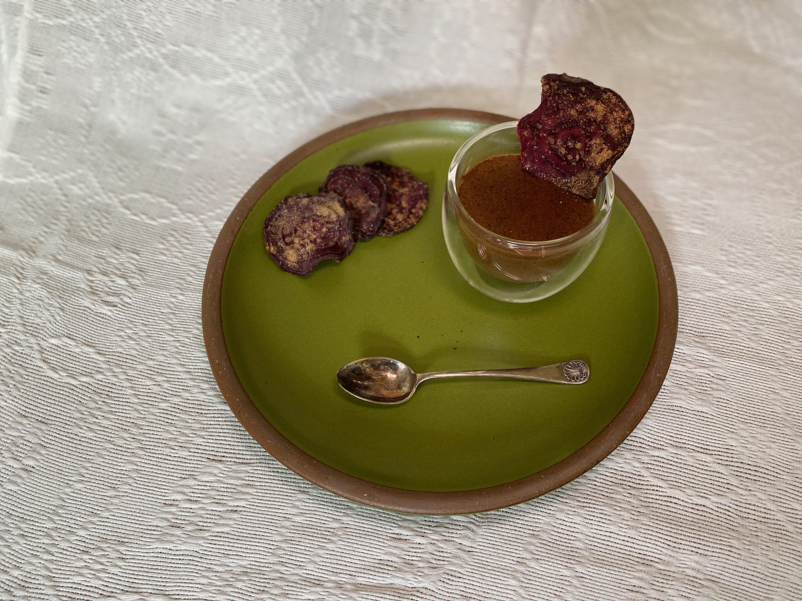 Demitasse Chaga Panna Cotta with Candied Beet Chips